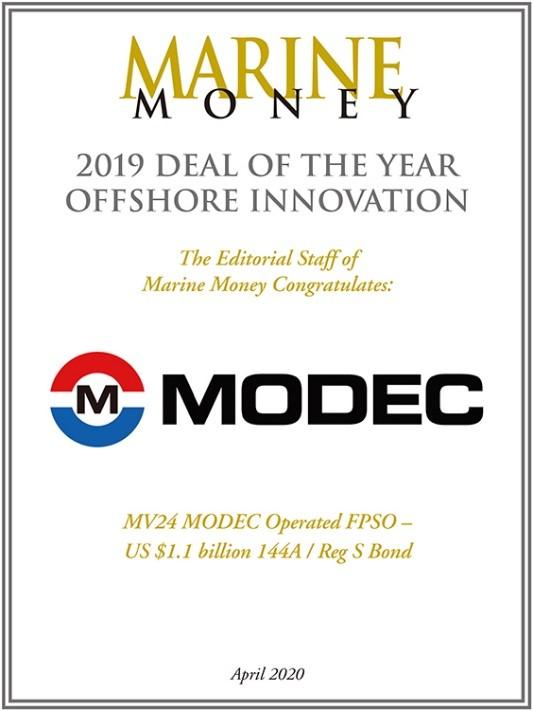 MODEC awarded the Marine Money Offshore Deal of the Year 2019